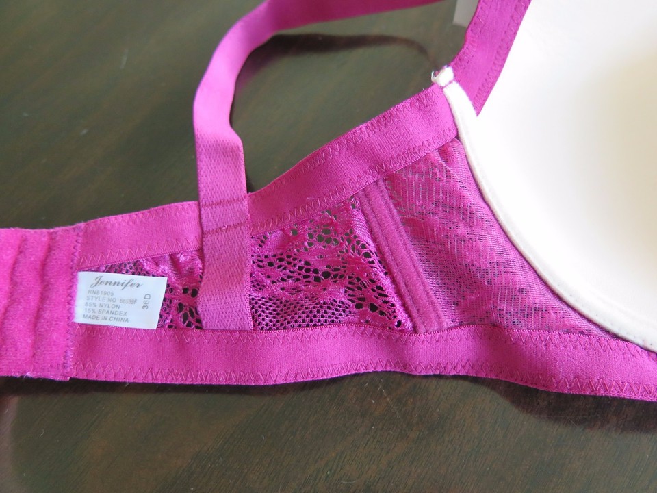 Plus Size Lace Overlay Bra 34 36 38 40 42 44 D DD Black Pink Lavender ...