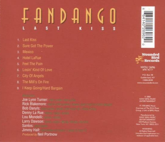 CD - Fandango - Last Kiss - 1978 / 2006 Wounded Bird - Joe Lynn Turner ...