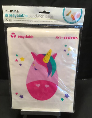 NEW So-Mine KIDS 25 Recyclable Unicorn & Rainbow Sandwich Snack Bags 6. ...