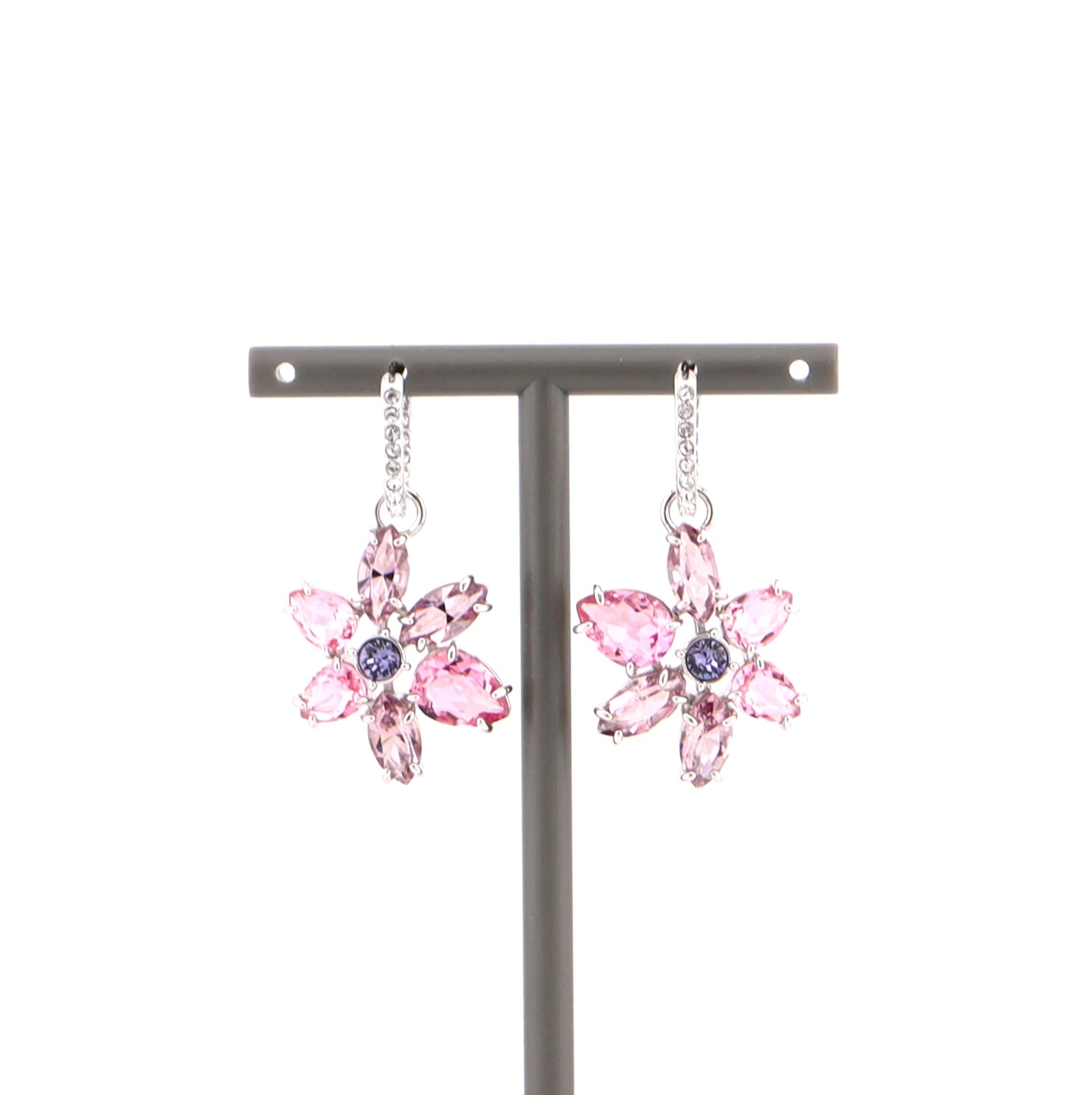 Swarovski Crystal Gema Drop Earrings, Flower, Pink, Rhodium Plated ...