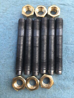 6x 3/8” x 2 1/2”-16 Sae Exhaust Manifolds Stud + 3/8”-16 Brass Nuts W ...