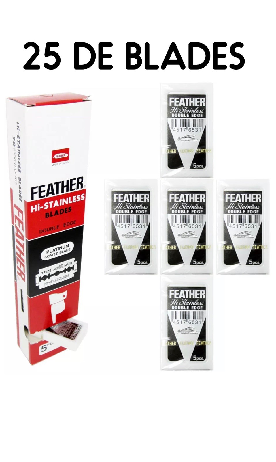 25 Platinum Coated Blades Feather Safety Razor Blade Double Edge ...