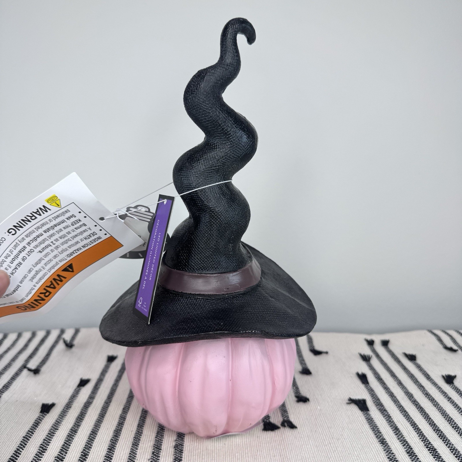 Ghoulish Black/Pink Pumpkin with a Witch Hat Light Up Halloween ...
