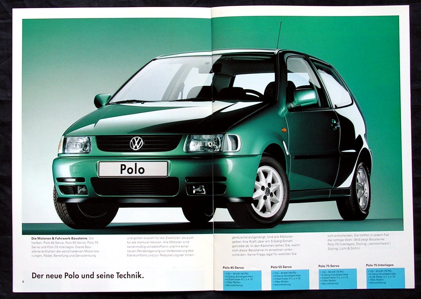 VW Polo 6N Prospekt, 7/1994, " der neue Polo", ....mit 45 PS, 55 PS, 75 ...