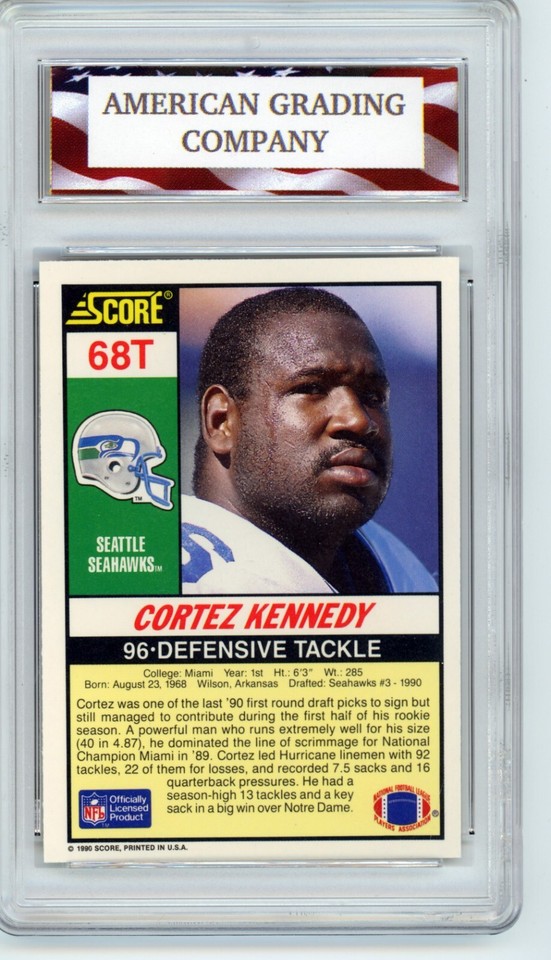 1990 Score Supplemental #68T Cortez Kennedy Rookie Card AGC 10 Gem Mint ...