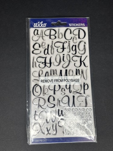 Alphabet Letters Stickers Sticko Black Sweetheart Script Capitals Small ...