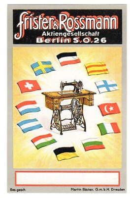 POSTCARD GERMAN FRISTER & ROSSMANN SEWING MACHINE FLAGS (NP) | eBay