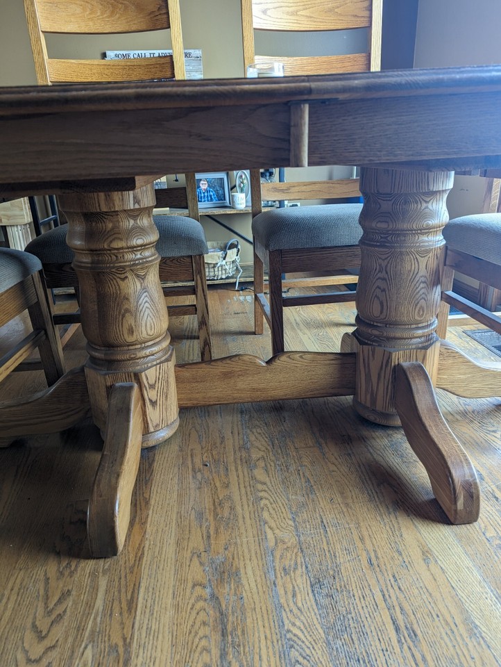 Solid wood dining room set. 5'5" closed. Opens to 9'5" with leafs. | eBay