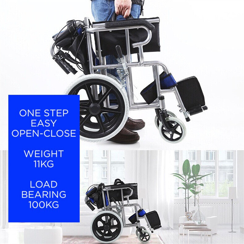 16" 20" Foldable Wheelchair Brakes Lightweight Soft Mobility Aid Fold ...