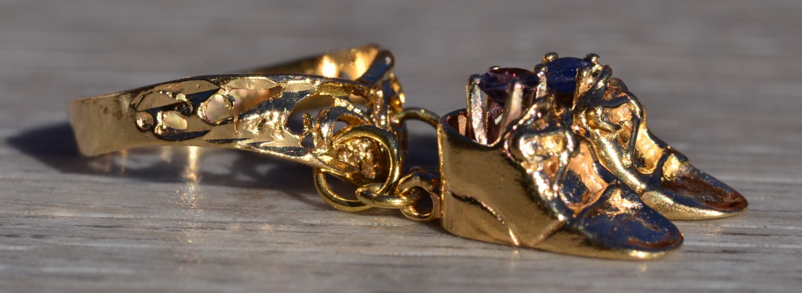 Yellow Gold Baby Shoe Ring with Dangling Shoes | eBay