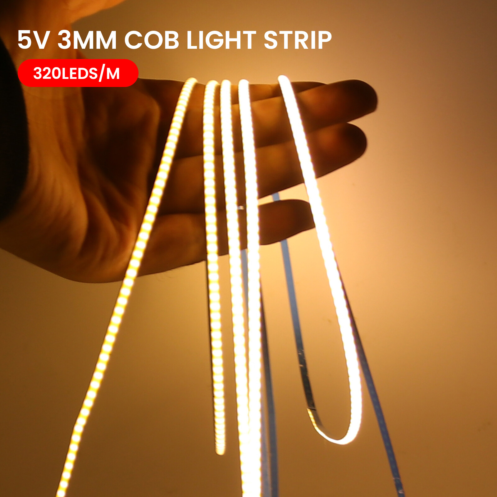 COB LED Light Strip Thin 3mm LED Strip 5V Flexible Tape Lights For Room ...