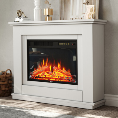 Electric Fireplace Insert LED Log Fire Flame White Surround Standing ...