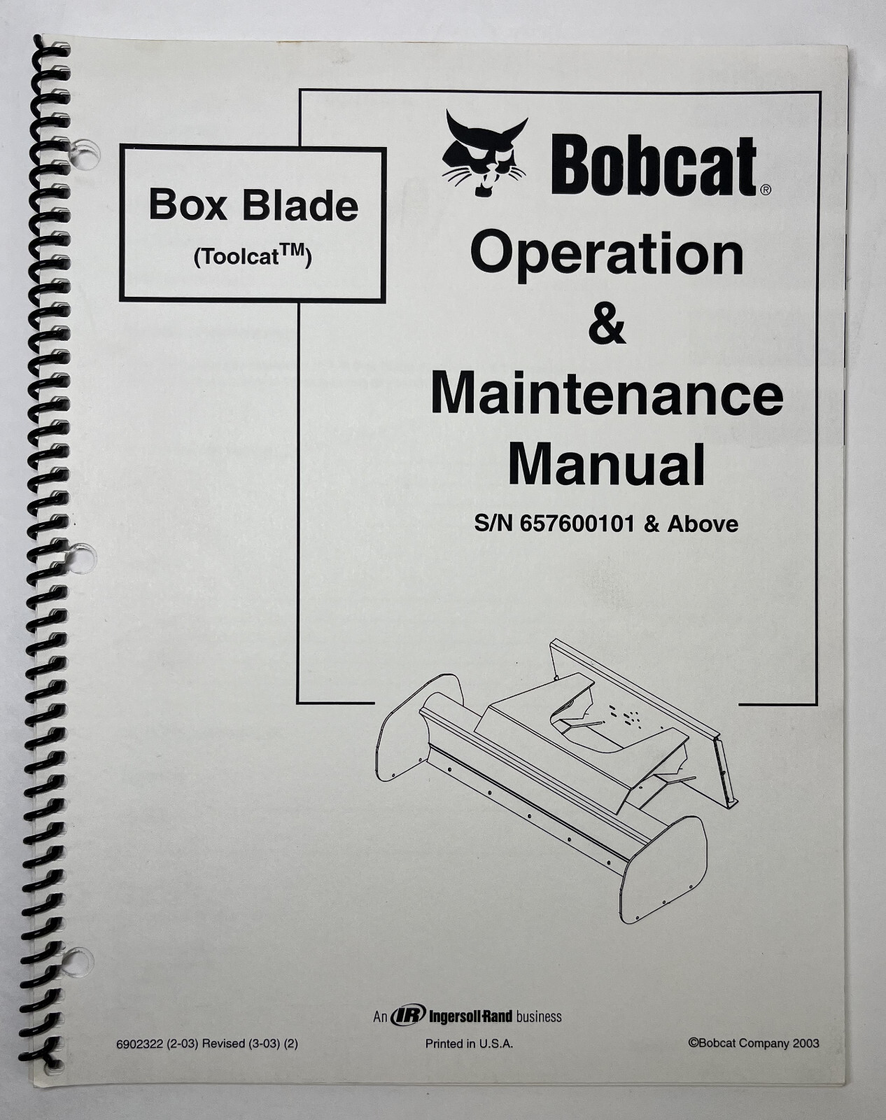 Bobcat Box Blade Toolcat Operation & Maintenance Manual #6902322, 2003 ...