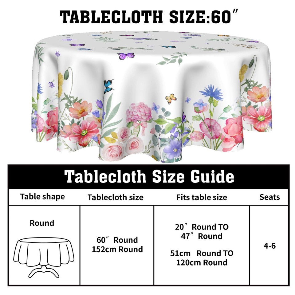 Spring Flower Tablecloth Round 60 Inch Spring Floral Tablecloths ...
