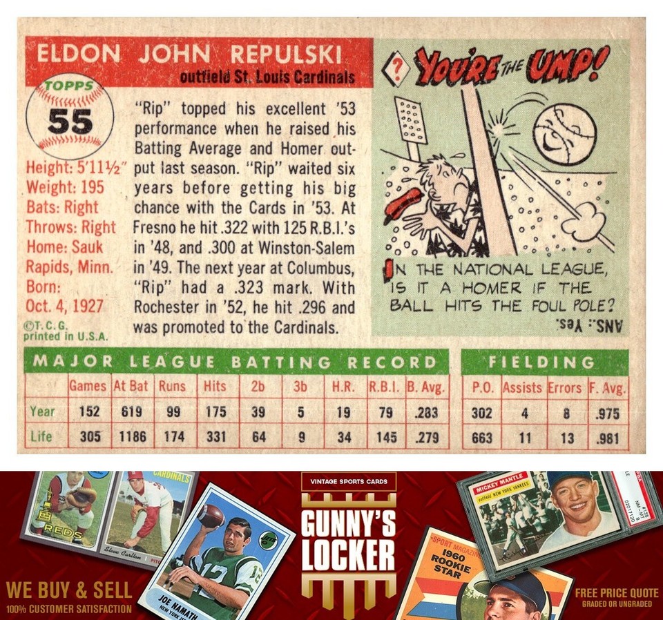 1955 Topps Rip Repulski 55 St. Louis Cardinals | eBay