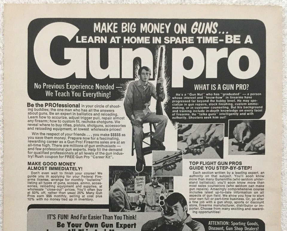 Vintage 1977 Become a Gun Pro Print Ad North American School of ...
