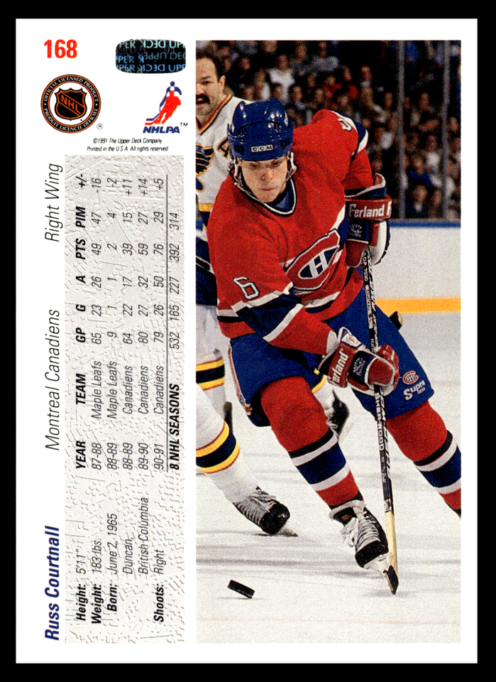 1991-92 Upper Deck Russ Courtnall #168 Montreal Canadiens NHL Hockey | eBay