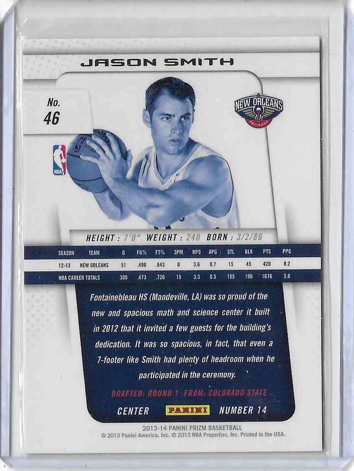 2013-14 Panini Prizm Basketball Jason Smith Card #46 New Orleans ...