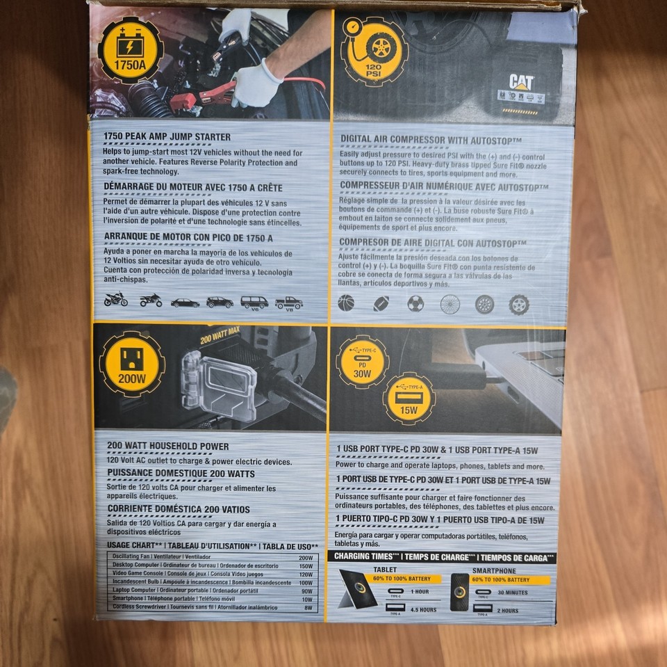 CAT Cube Lithium 4-in-1 Portable Jump Starter Power Station Tire Air ...