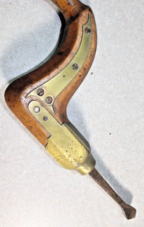 Antique Wood & Brass Brace and Bit With name | eBay