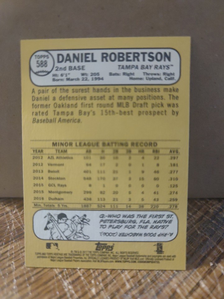 Daniel Robertson Autographed 2017 Topps Heritage Signed Baseball Card ...