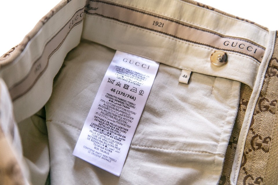 GUCCI ARIA GG Canvas Print Shorts 46 size Leather Trim Balenciaga ...