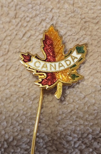 Enameled Canada Maple Leaf Gold Tone Stick Pin Brooch Lapel Pin ...