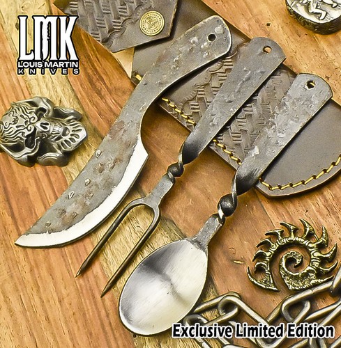 LMK Forged Antique Table Set D2 Tool Steel Hammered Pattern Lot of 3 ...