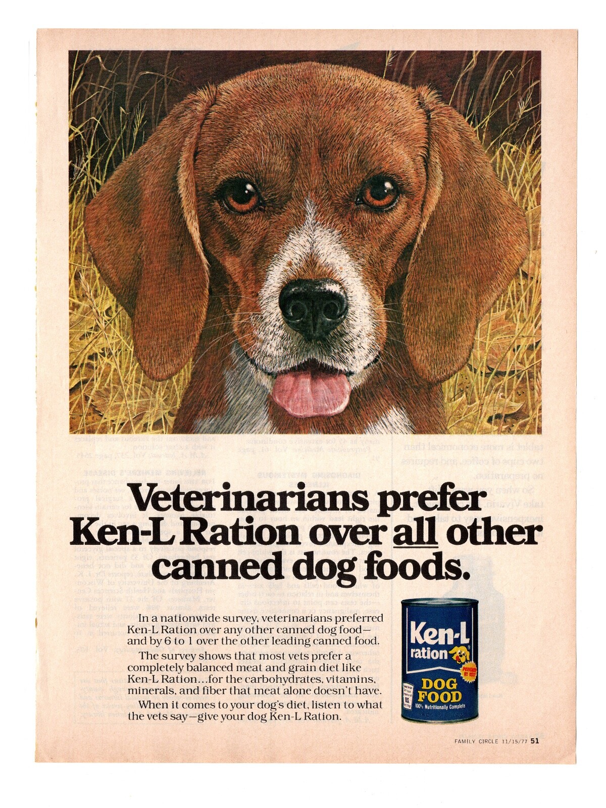 vintage 1980s magazine print ad KEN-L RATION canned dog food doggy pet ...