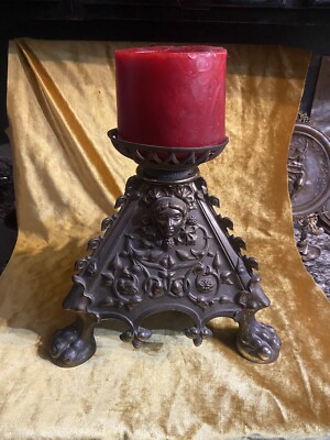 Antique Renaissance Gothic Church Brass Candleholder Lamp Base ...