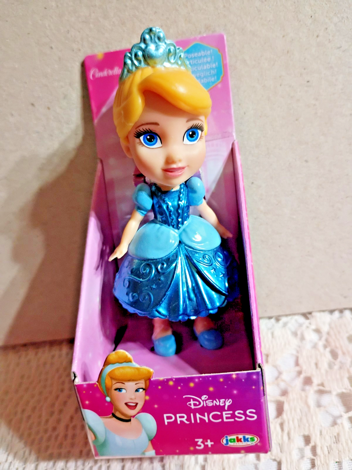 Disney Princess Mini Cinderella Blonde Hair Shiny Blue Dress 3" Posable ...