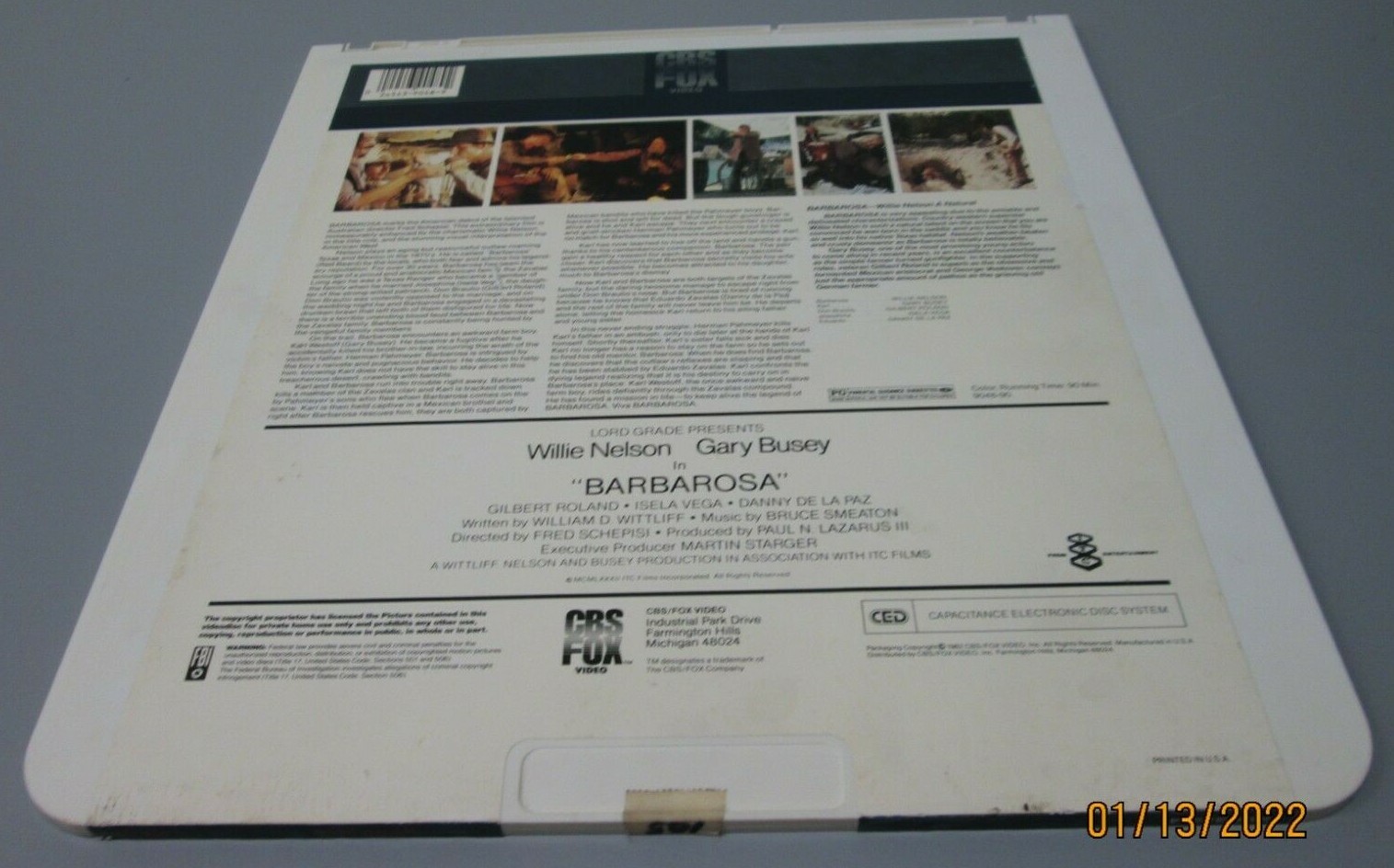 Barbarosa CED - RCA SelectaVision VideoDiscs - Willie Nelson/Gary Busey ...