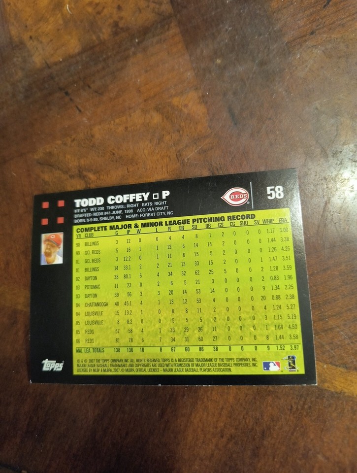 TODD COFFEY 2007 TOPPS #58 FREE SHIPPING | eBay