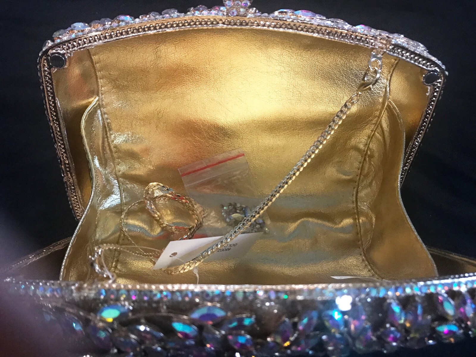 New Gold With Iridescent Austrian Crystal Floral Hardshell Clutch ...