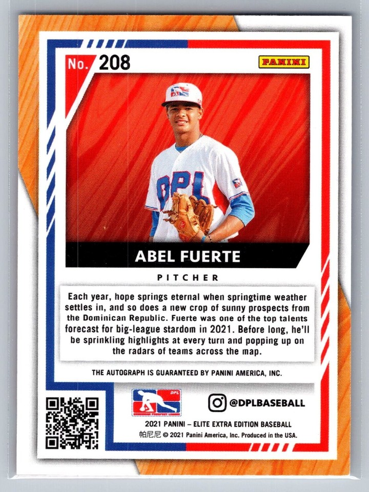 2021 panini elite extra edition baseball abel fuerte Base Dominican Prospect 208 | eBay