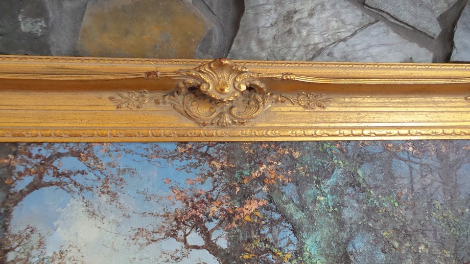 ANTIQUE ORIGINAL OIL PAINTING LANDSCAPE STONE BRIDGE SIGNED W. BRAUER ...