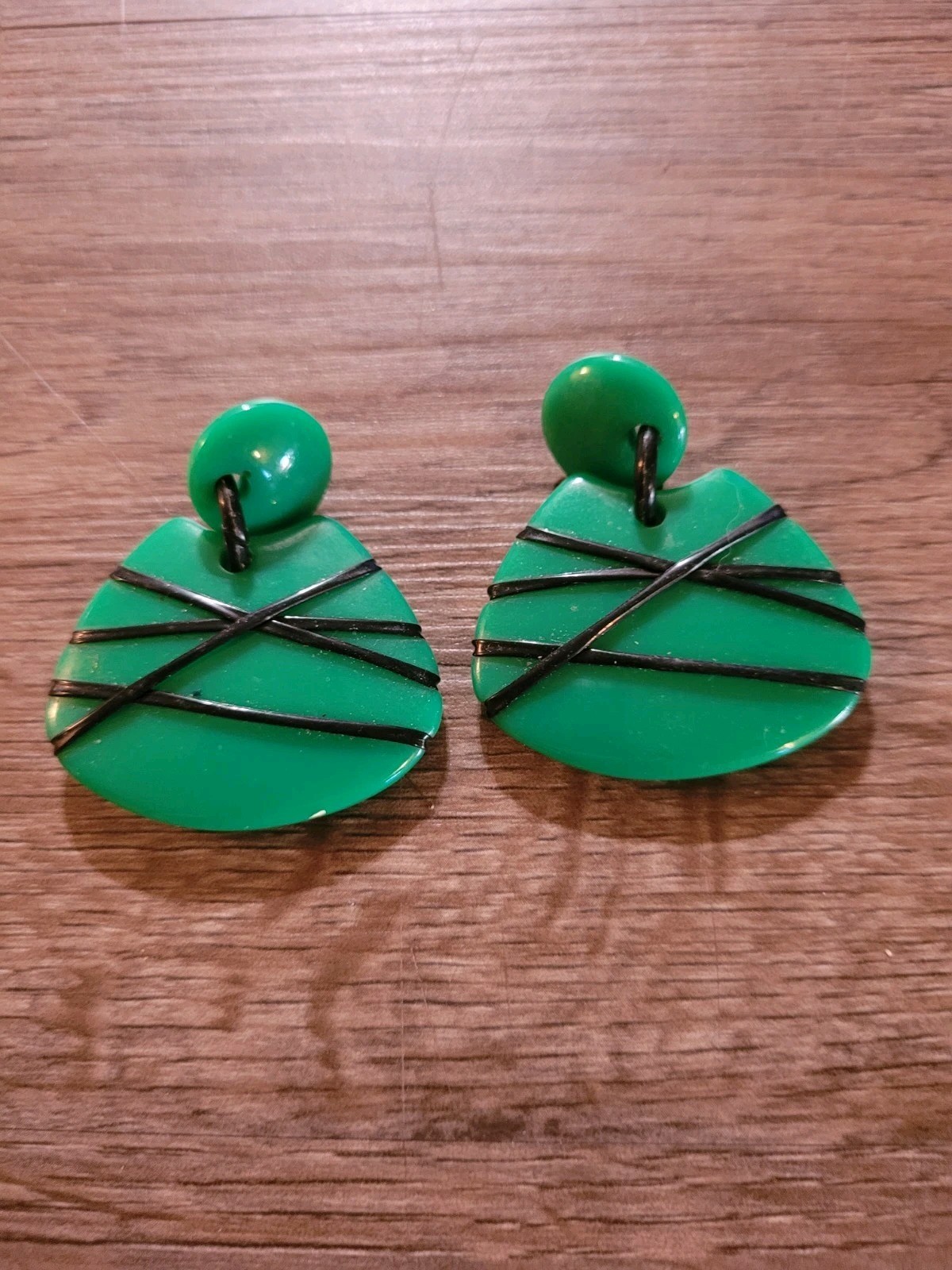 Green And Black Acrylic Earrings Pierced Post Back | eBay