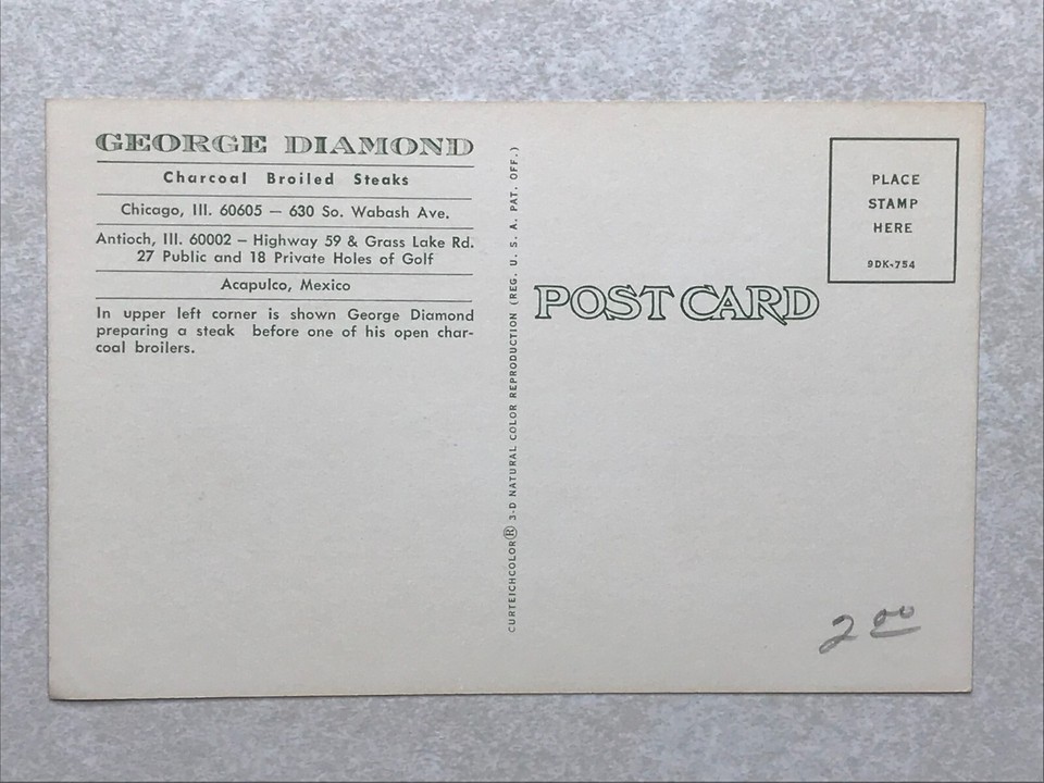 B914 Postcard George Diamond Steak House Chicago IL Illinois | eBay