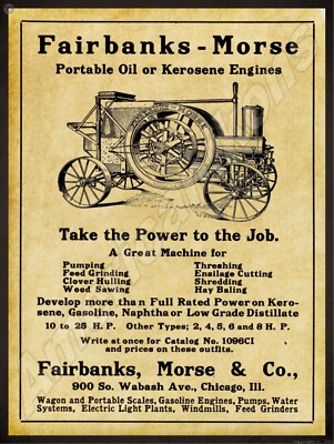 1912 Fairbanks Morse Gas Engines NEW Metal Sign 24"x30" USA STEEL XL ...