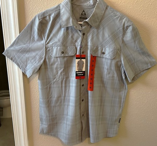 NEW-Gerry Mens Short Sleeve Shirt-Medium, Light Gray Plaid, 2 Pocket ...