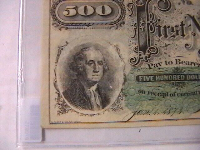 1873 $500 GEM CITY BUSINESS COLLEGE NATIONAL BANK NOTE QUINCY ILLINOIS ...