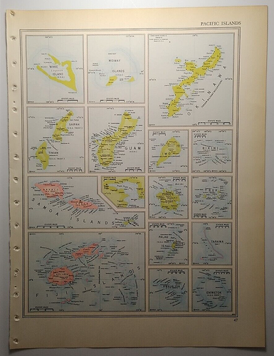 1957 Vintage PACIFIC ISLANDS Atlas Map Old Antique MCM Encyclopedia ...