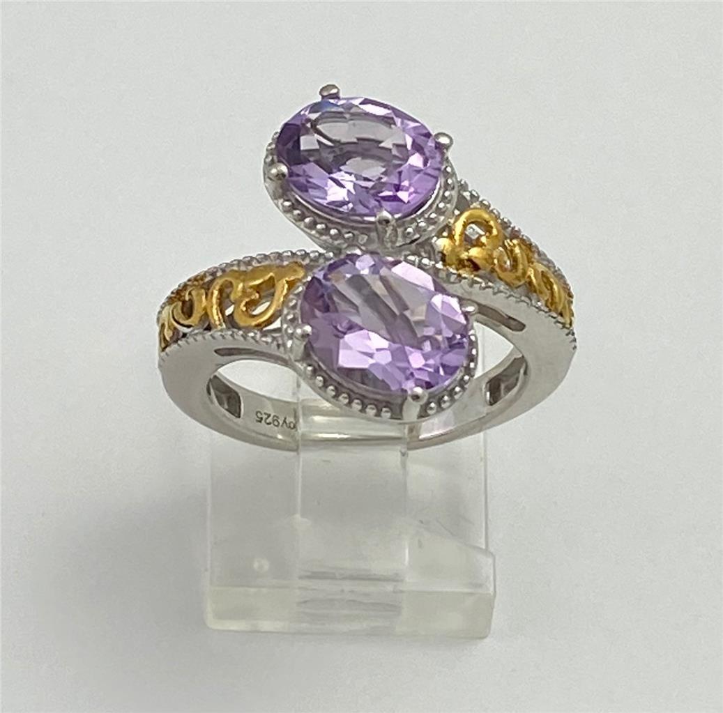 D'joy 925 Sterling Silver Gold Accents Oval Amethysts Bypass Ring Size ...