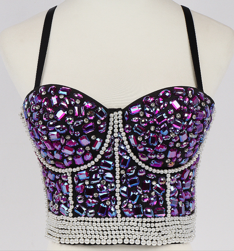Summer Colorful Corset Bustier Bra Pearl Rhinestone Vintage Camisole ...