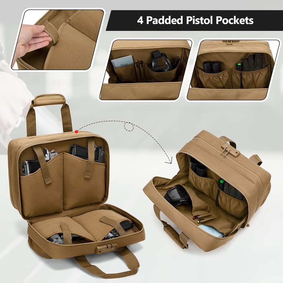 Tactical Gun Range Bag for 4 Handguns and Ammo, Pistol Duffle Bag with ...