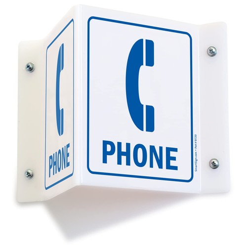 6"x5" "Phone" Two-Sided V-Shaped Projecting Sign Polished Acrylic Blue ...
