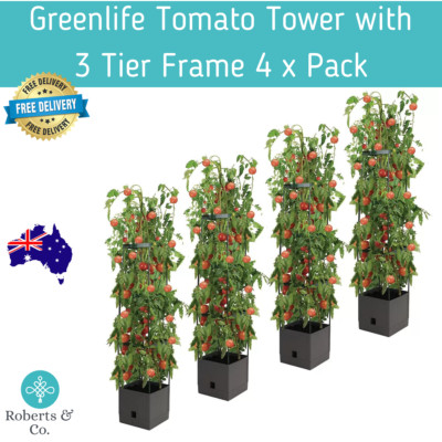 Tomato Plant Tower Pot Greenlife Tomato Tower with 3 Tier Frame 4 Pack ...