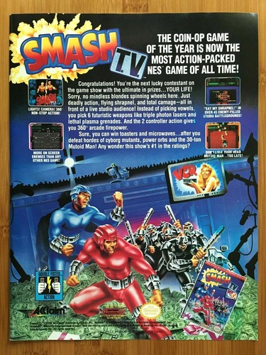Smash TV NES Nintendo 1991 Vintage Print Ad/Poster Authentic Retro Game ...
