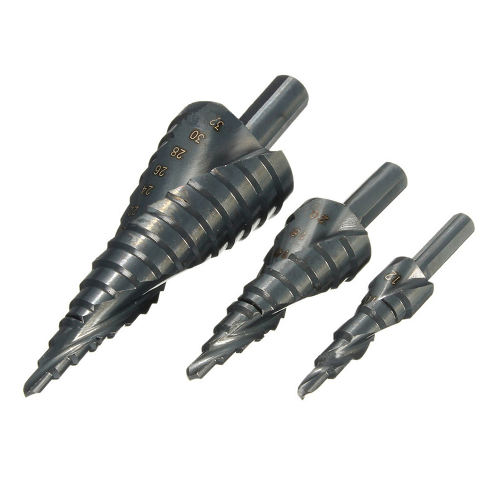 3Pcs 4-32MM HSS Stepped Drill Bit Set High-speed Steel Spiral for Metal ...