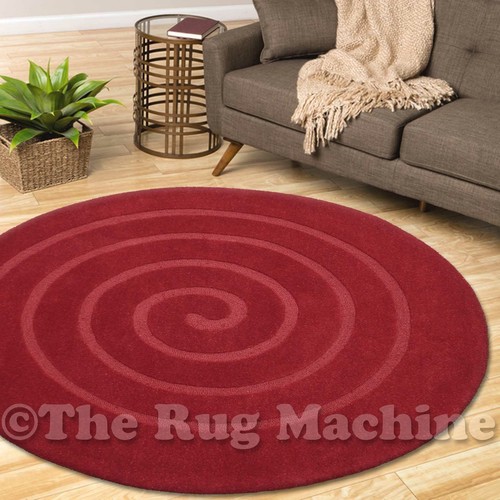 DECO THICK WOOL RED SWIRLS HANDWOVEN MODERN ROUND FLOOR RUG 160x160cm ...